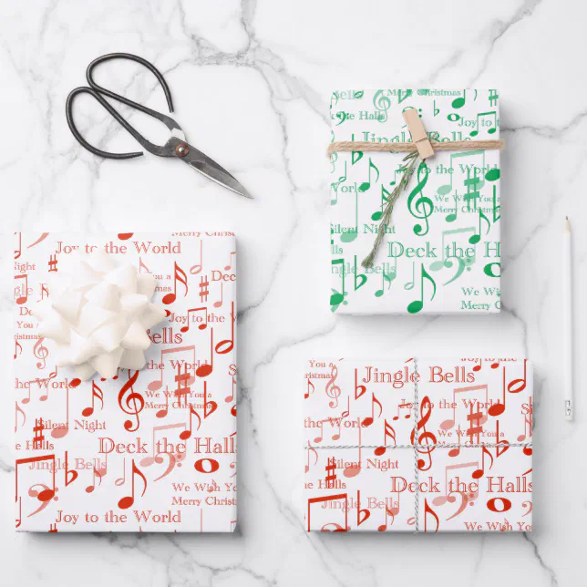 Musical Notes and Symbols, Christmas Carols Wrapping Paper Sheet | Zazzle