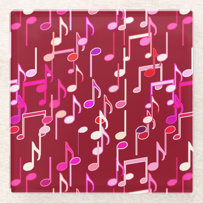 Musical Notes print - burgundy, multi Glass Coaster | Zazzle.co.uk