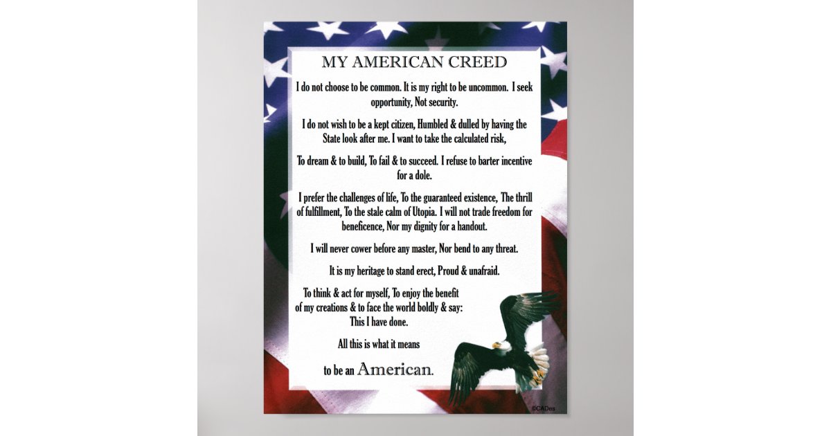 My American Creed USA Proud To Be An American Poster | Zazzle