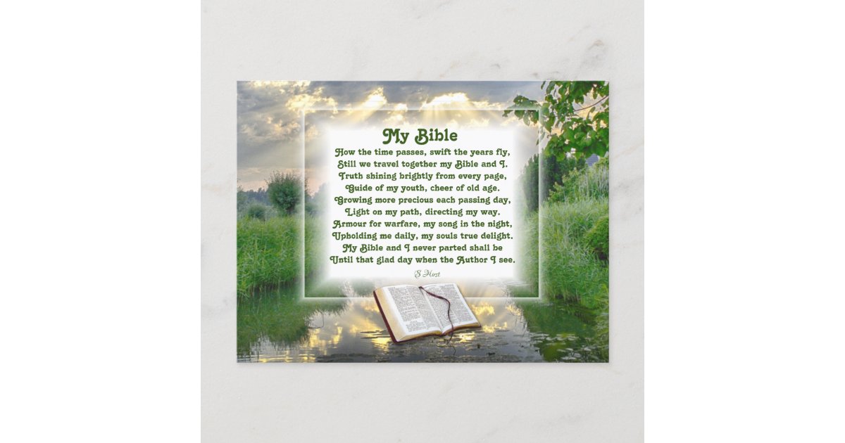 "My Bible" Christian poem with Sunlit Scene Holiday Postcard | Zazzle