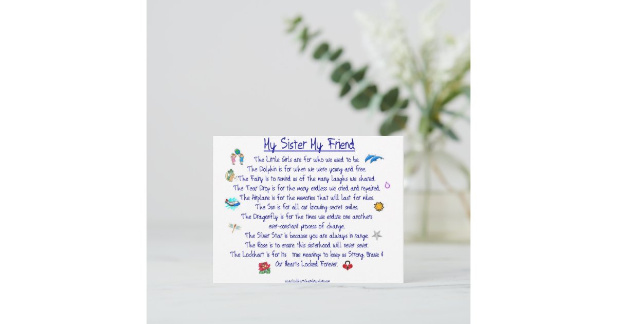 My Sister My Friend Poem With Graphics Invitation Zazzle 1465