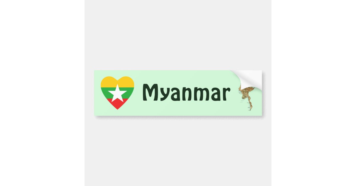 Myanmar Flag Heart + Map Bumper Sticker | Zazzle
