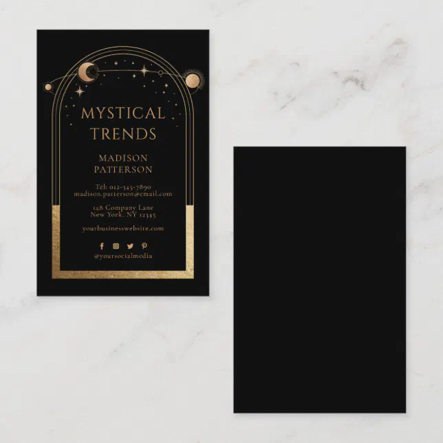 Mystical Celestial Black Gold Sun Moon Astronomy Business Card | Zazzle