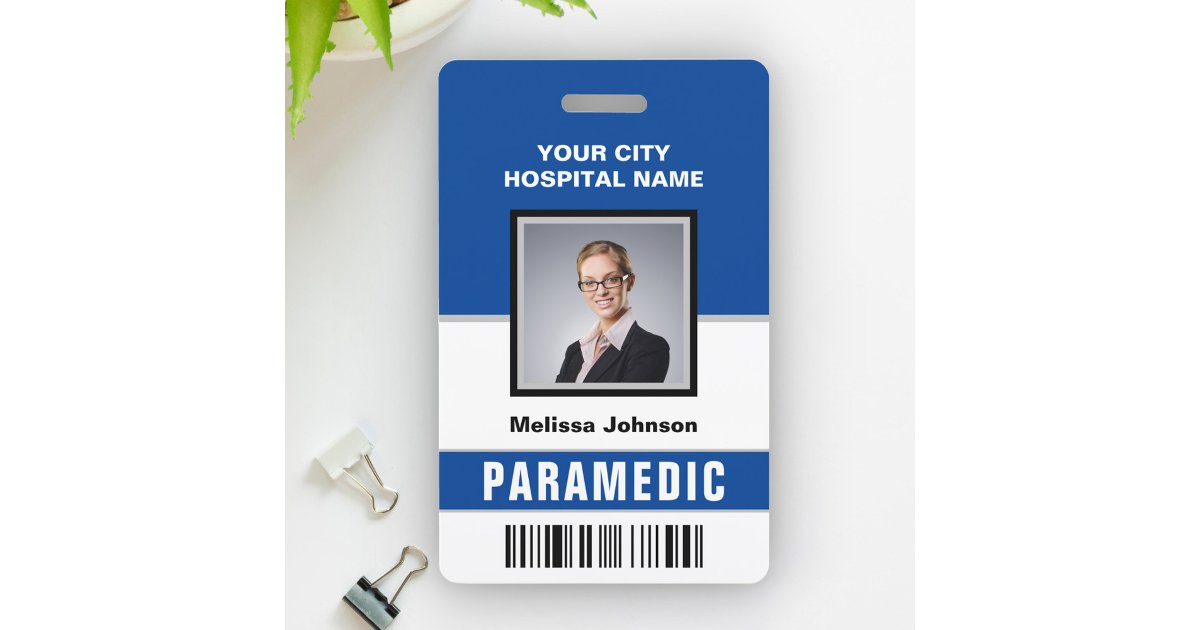Name and Photo Medical Emergency Paramedic ID Card Badge | Zazzle
