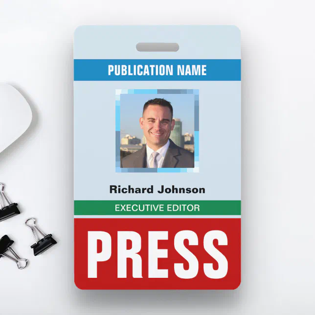 Name Photo Journalist Reporter Press Pass ID Card ID Badge | Zazzle
