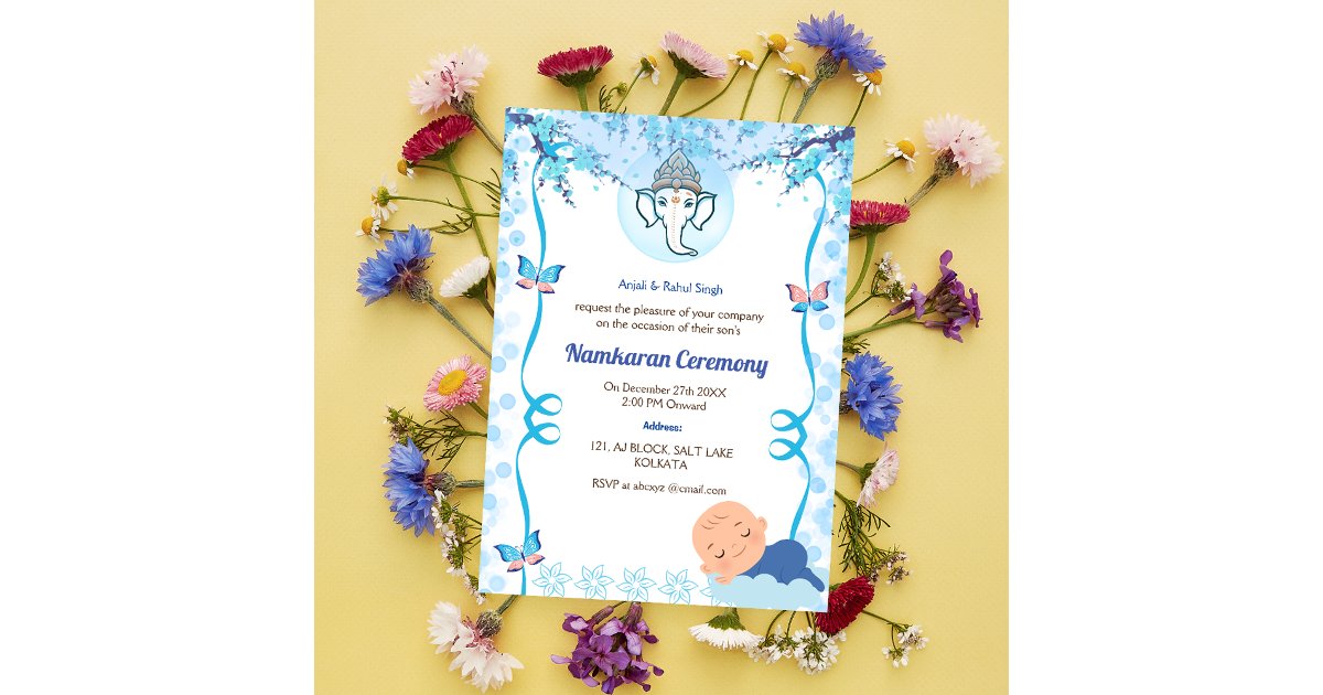 Namkaran Naming Ceremony Golden Elements Invitation | Zazzle