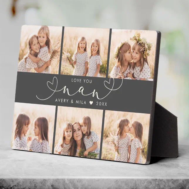 Nan Modern Heart Script Photo Collage Love Plaque | Zazzle