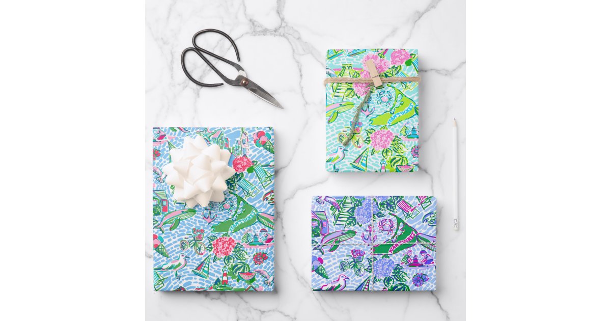 Nantucket Preppy Palm Beach Pattern Print Wrapping Paper Sheet | Zazzle