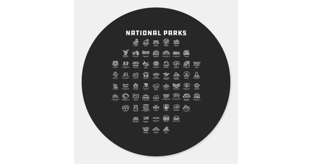 National Park Icons Classic Round Sticker | Zazzle