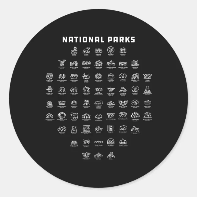 National Park Icons Classic Round Sticker | Zazzle