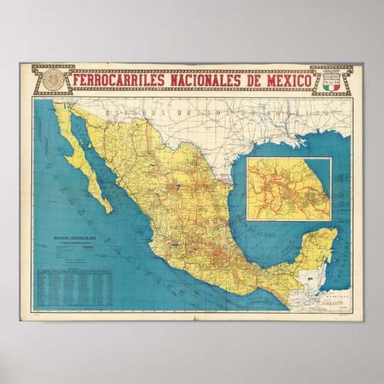 National Railroads of Mexico Map Poster | Zazzle.co.uk