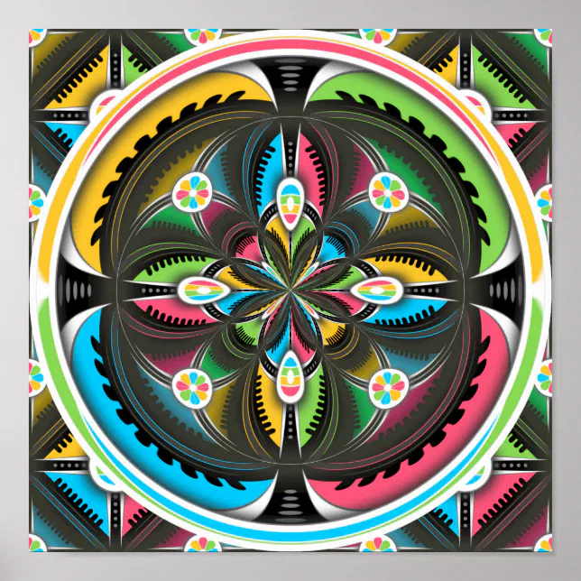 Native American Mandala Colourful Abstract art Poster | Zazzle