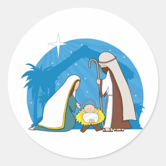 Nativity Scene Classic Round Sticker | Zazzle.co.uk
