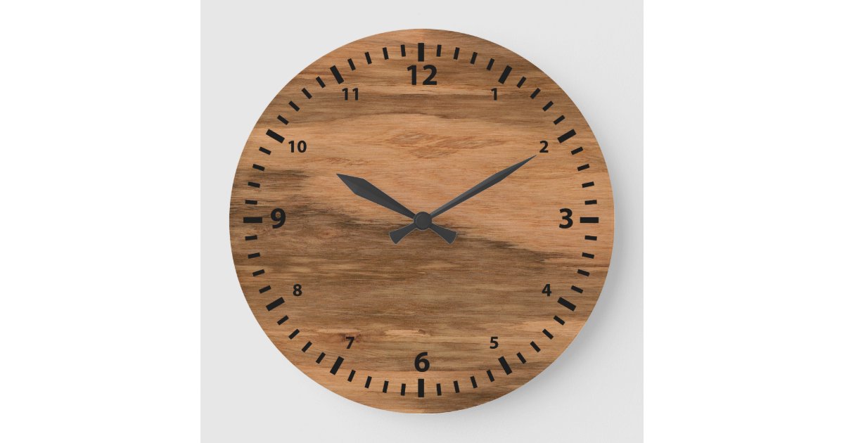 Natural Eucalyptus Wood Grain Look Large Clock | Zazzle