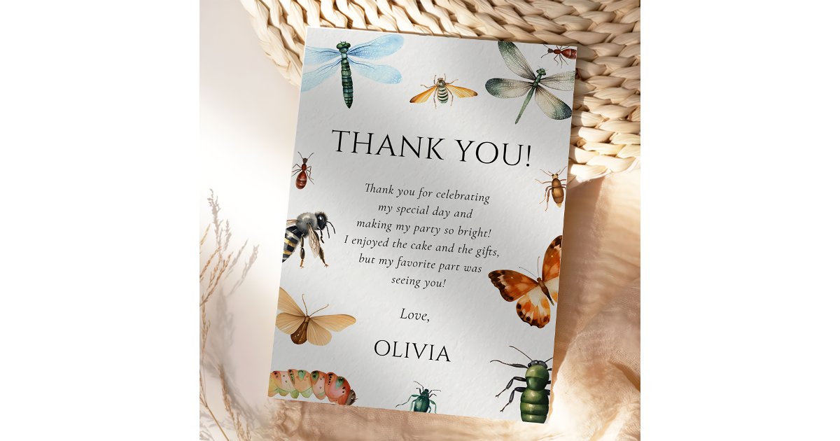 Nature Insect Bugs Birthday Party Thank You Card | Zazzle