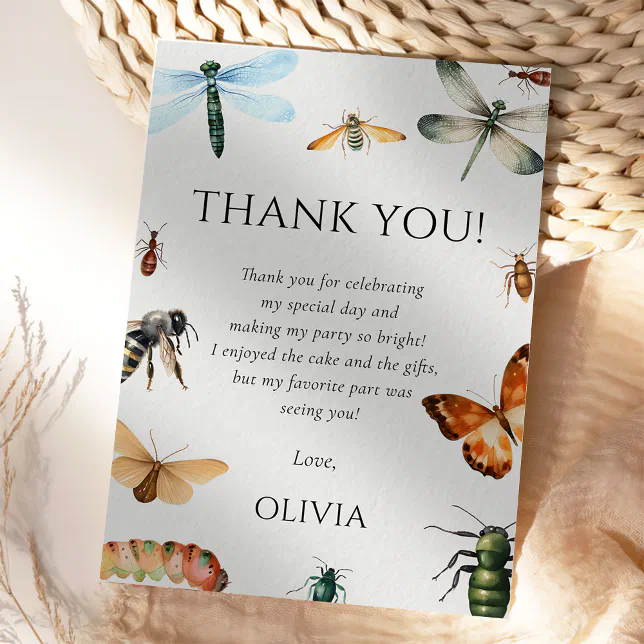 Nature Insect Bugs Birthday Party Thank You Card | Zazzle