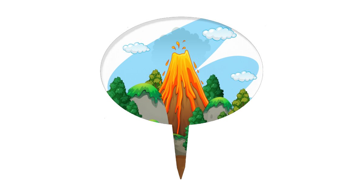 Nature scene with volcano eruption cake topper | Zazzle