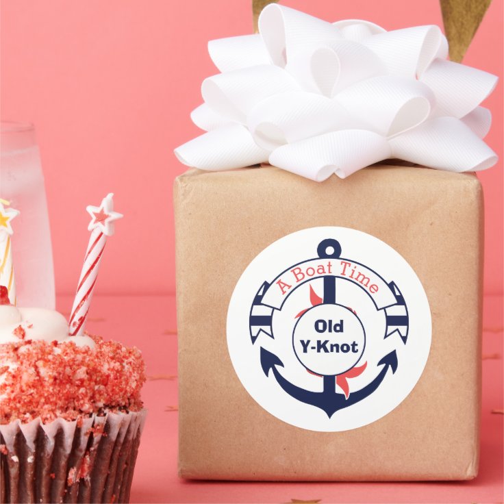 Nautical Navy Blue Anchor New Boat Congratulation Classic Round Sticker ...