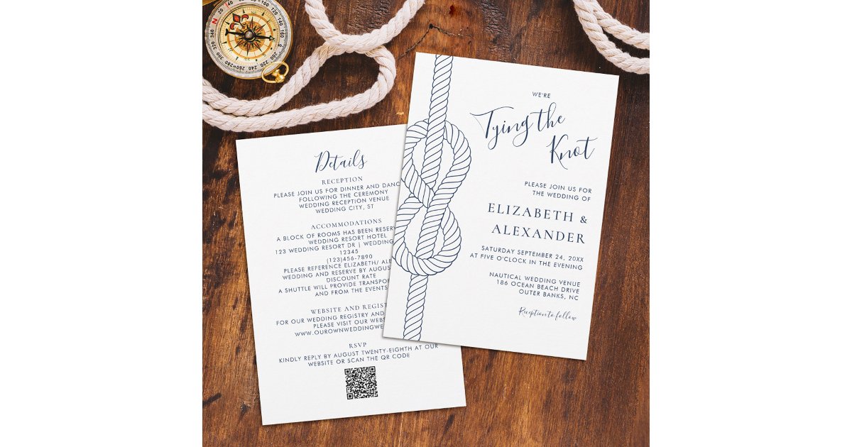Nautical Rope Knot All In One QR Code Wedding Invitation | Zazzle