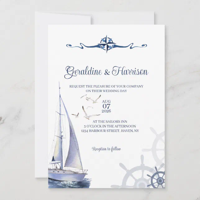 Nautical Sailing Yacht Wedding Invitation | Zazzle