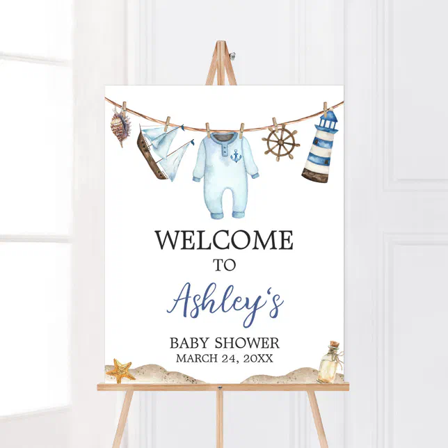 Nautical Sailor Ahoy Baby Shower Welcome Poster | Zazzle