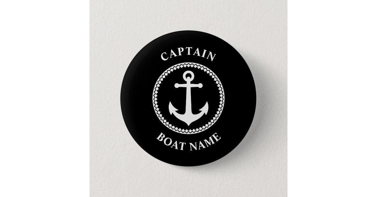 Nautical Sea Anchor Captain Boat Name Black 6 Cm Round Badge | Zazzle.co.uk