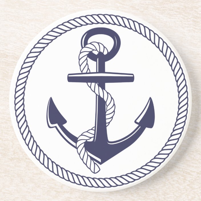 Nautical Theme Navy Blue Anchor Rope Circle Coaster | Zazzle.co.uk