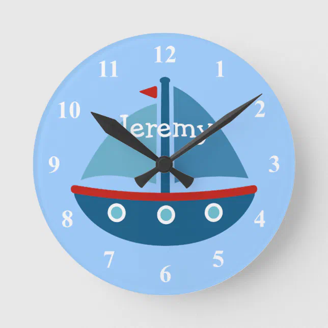 Nautical theme sail boat wall clock for kids room | Zazzle