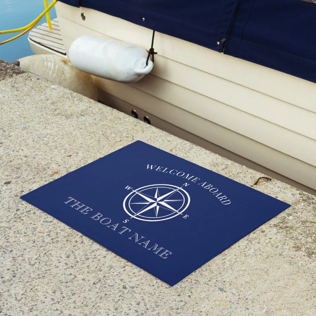 Nautical Welcome Aboard Compass Rose Boat Name Doormat | Zazzle
