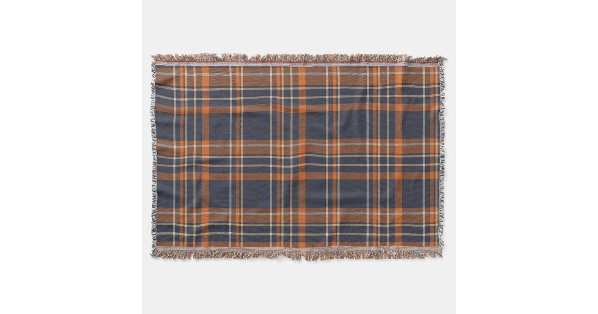 Navy Blue and Orange Plaid Throw Blanket | Zazzle