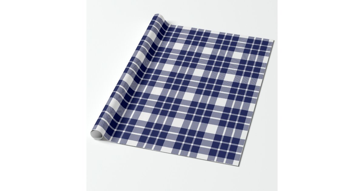 Navy Blue and White Plaid |Large Pattern| Wrapping Paper | Zazzle