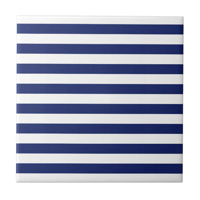 Navy Blue and White Stripe Pattern Tile | Zazzle
