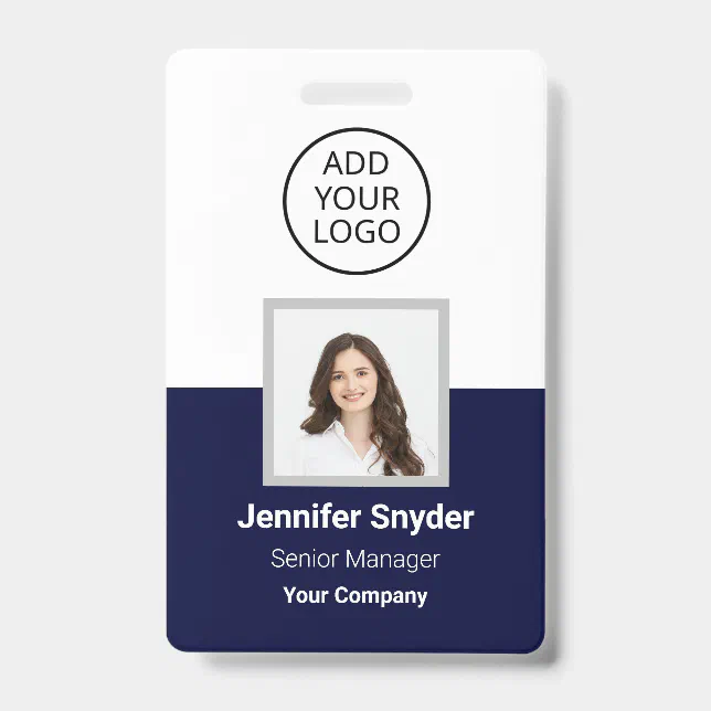 Navy Blue, Employee Photo ID w/ QR Code, Company Badge | Zazzle