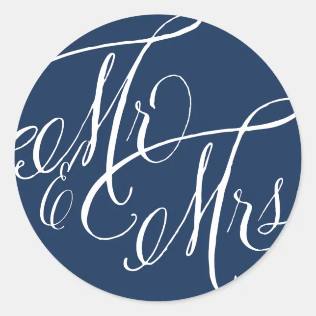 Navy Blue Mr. & Mrs. Elegant Script Wedding Classic Round Sticker | Zazzle