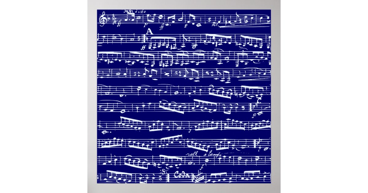 Navy blue music notes poster | Zazzle