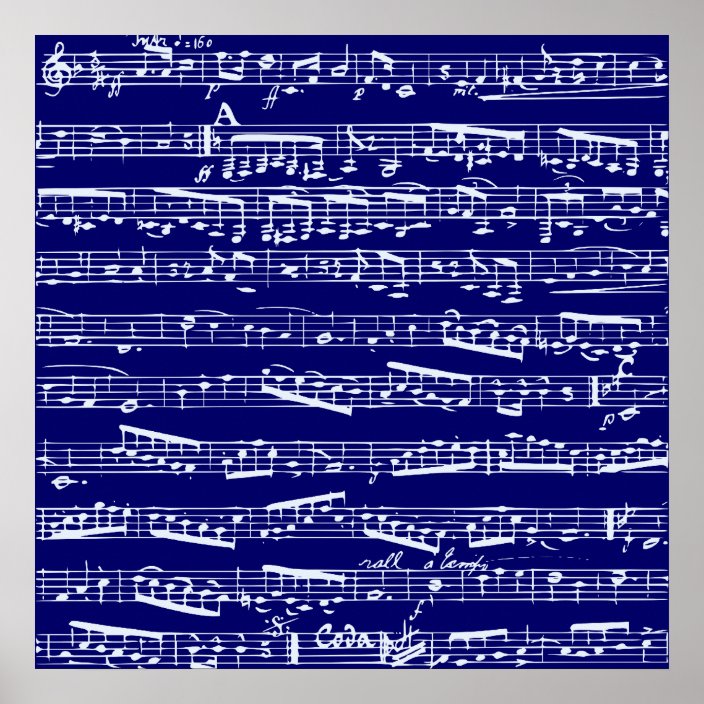 Navy blue music notes poster | Zazzle