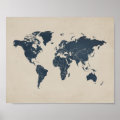 Navy Blue Sand Beige World Map Poster | Zazzle