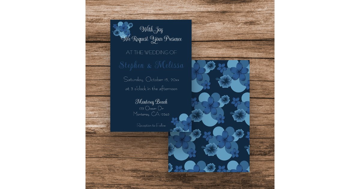 Navy Blue Tropical Theme Wedding Invitation | Zazzle