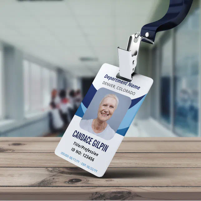 Navy Blue White Employee Photo ID Badge | Zazzle