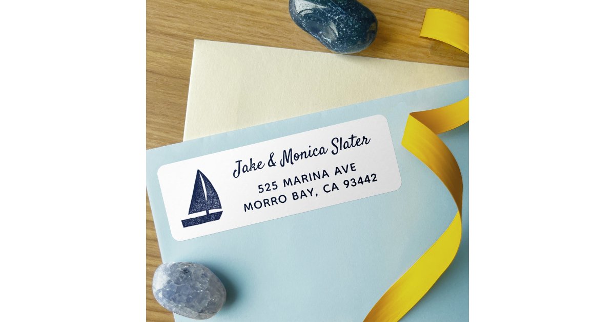 Navy Blue & White Sailboat Nautical Return Address | Zazzle