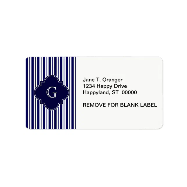 Navy Blue White Uneven Stripes Navy Monogram Label | Zazzle