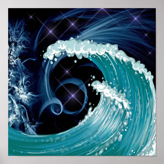 Navy Blue Wispy Sky Japanese Wave Art Poster | Zazzle