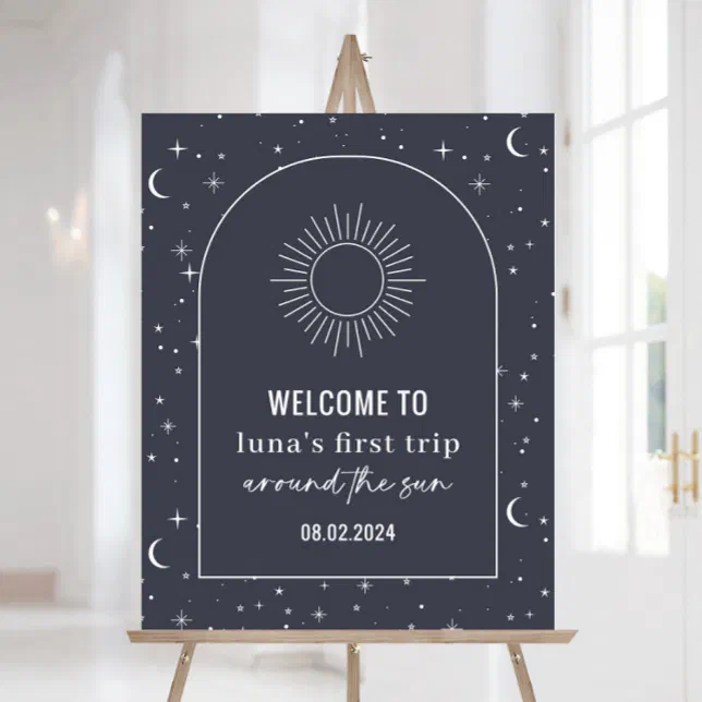 Navy Celestial Arch Sun 1st Birthday Welcome Sign | Zazzle