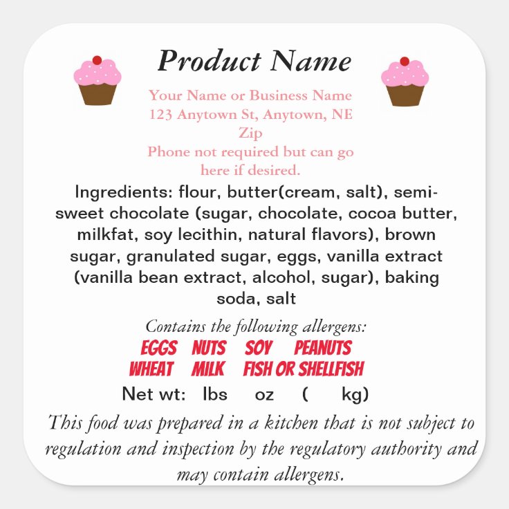 NEBRASKA Cottage Food Law Label with allergens | Zazzle