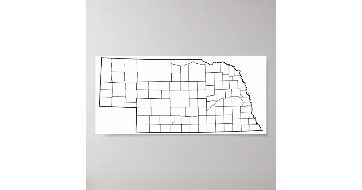 Nebraska Counties Blank Outline Map Poster | Zazzle