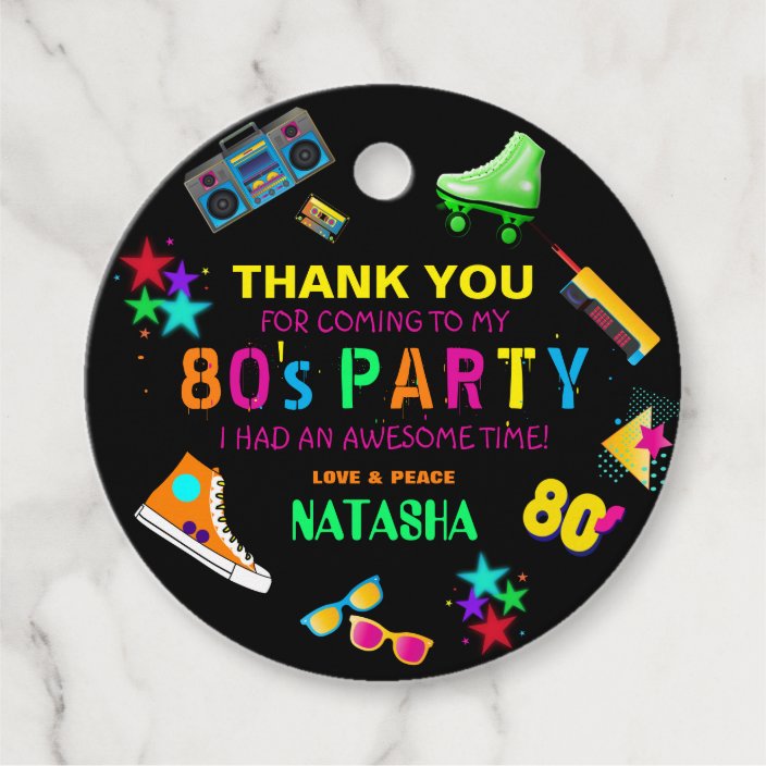 Neon 80's Birthday Party Thank You Favour Tags | Zazzle.co.uk