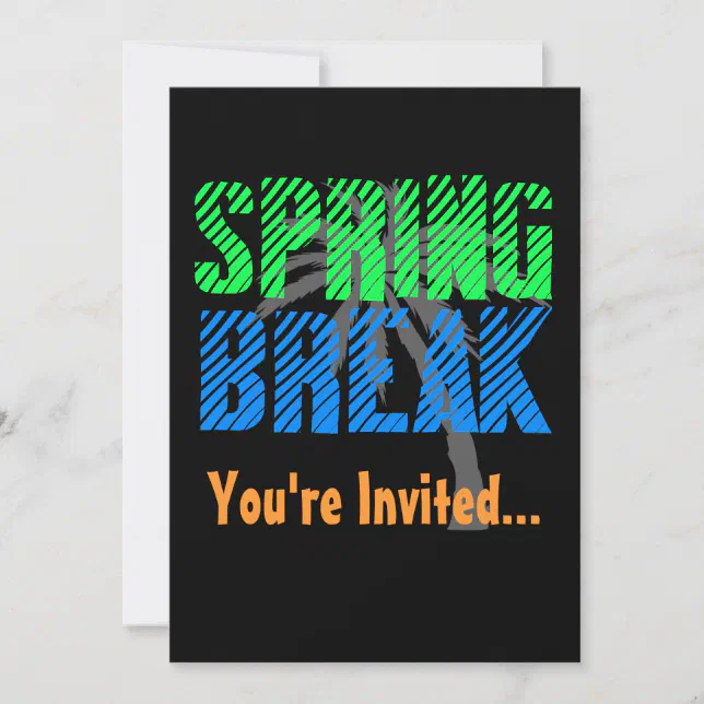 Neon/Black Spring Break Party Invitation | Zazzle