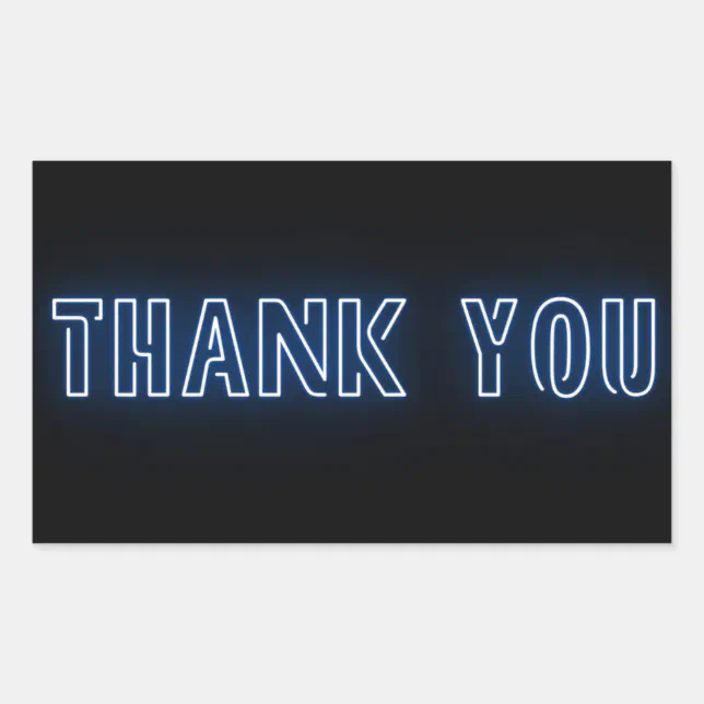 Neon Blue Sign Trendy Thank You Rectangular Sticker | Zazzle