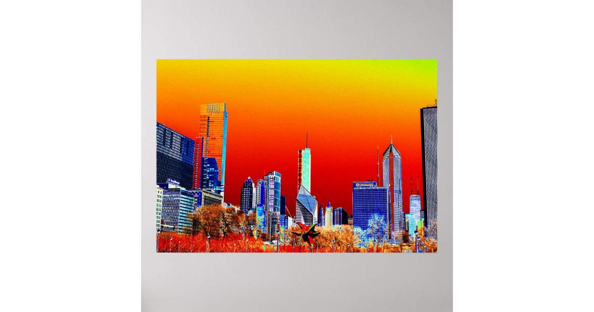Neon Chicago Skyline Fine Art Poster | Zazzle