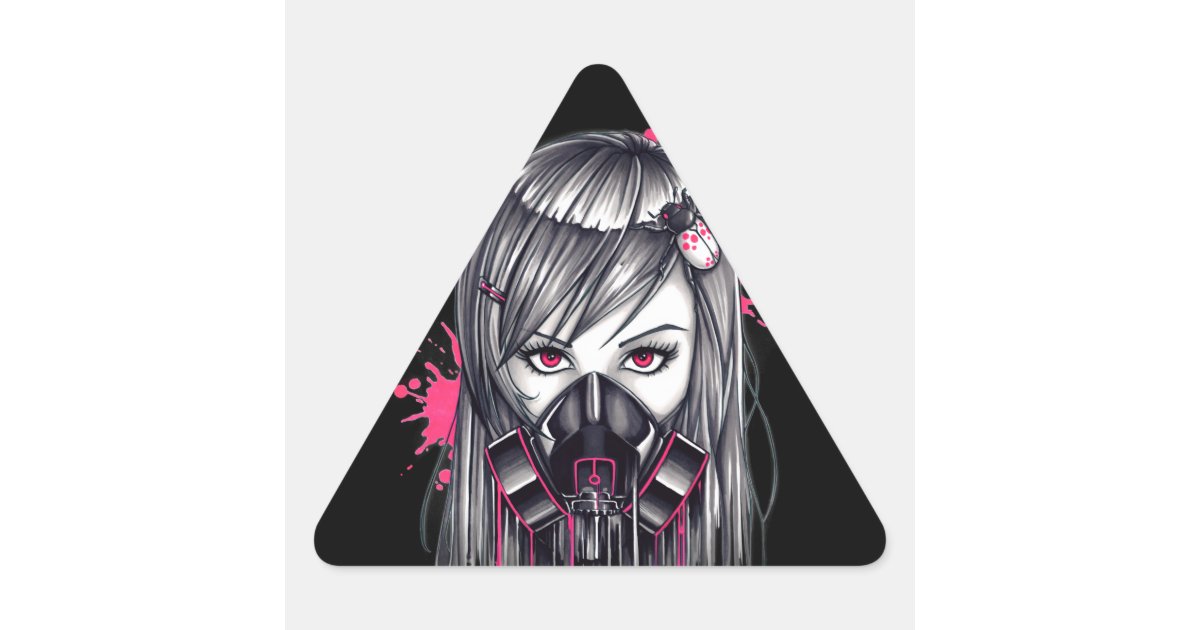 Neon Gas Mask Girl Triangle Sticker | Zazzle